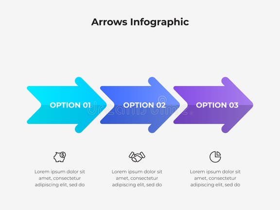 Infographic Layout with Three Connected Arrows Showcasing Process Steps ...