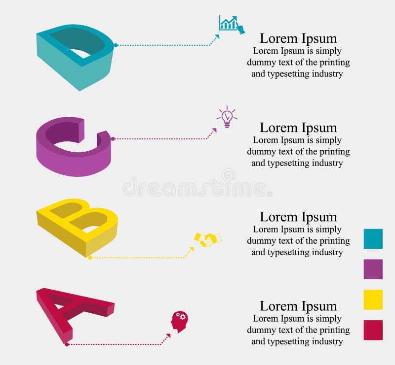 Infographic with Letters on the Left in Four Stages Stock Illustration ...