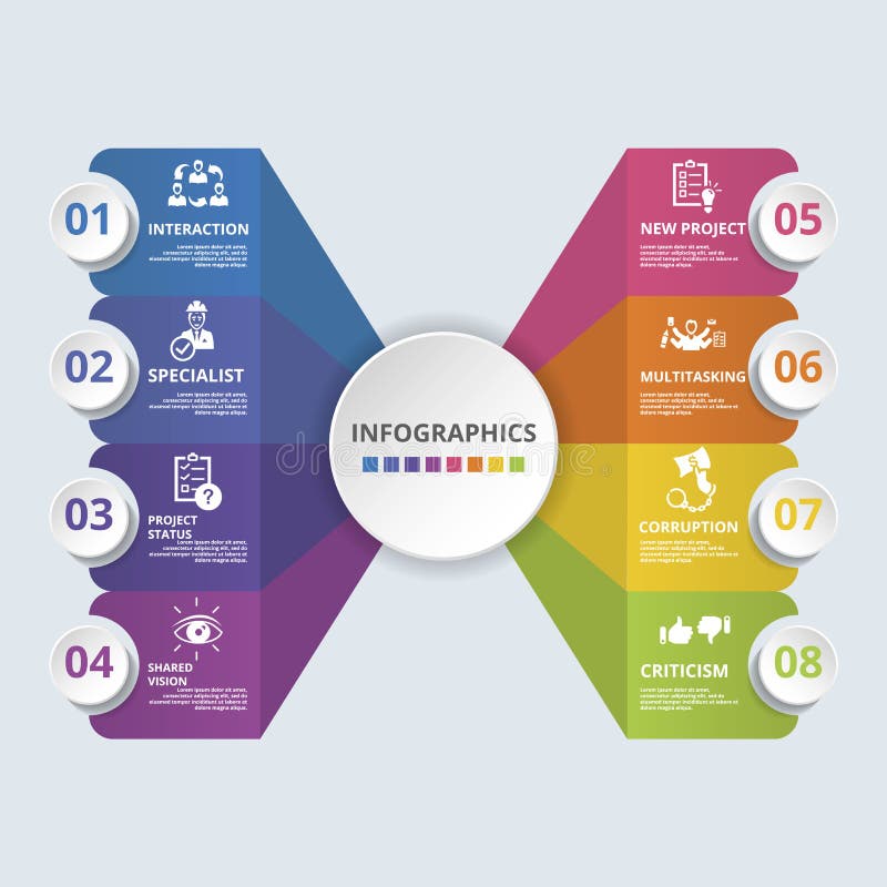 Infographic Management Icons Vector Illustration. 8 Colored Steps Info ...