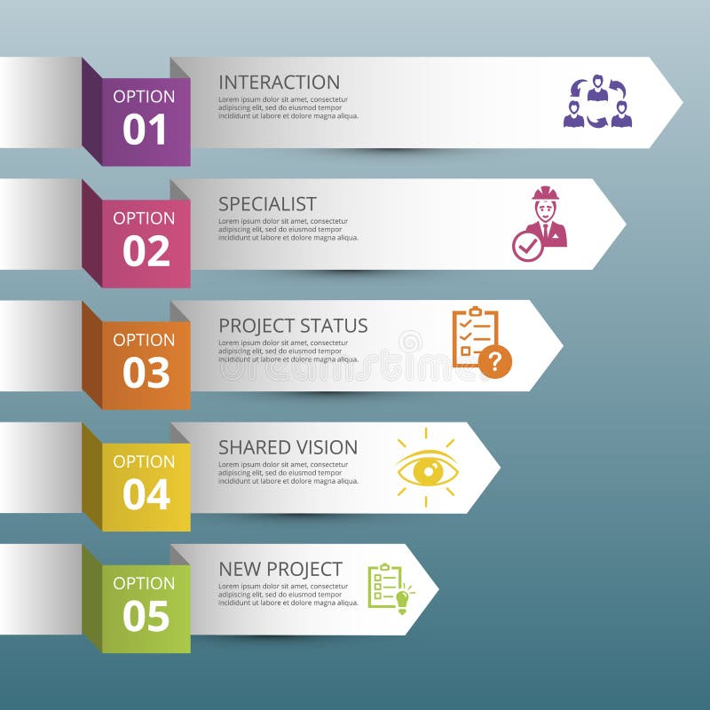 Infographic Management Icons Vector Illustration. 5 Colored Steps Info ...