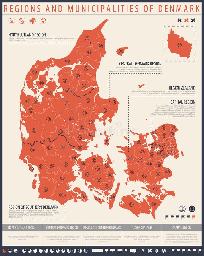 Infographic Map of Denmark with Administrative Division into Regions ...