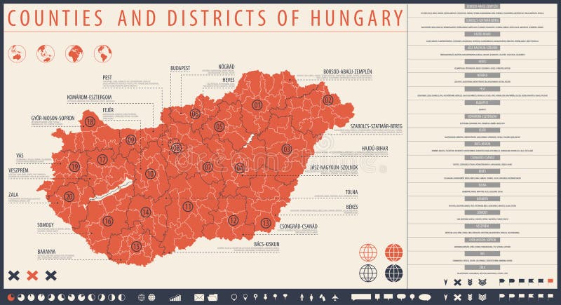 Infographic Map of Hungary with Administrative Division into Counties ...