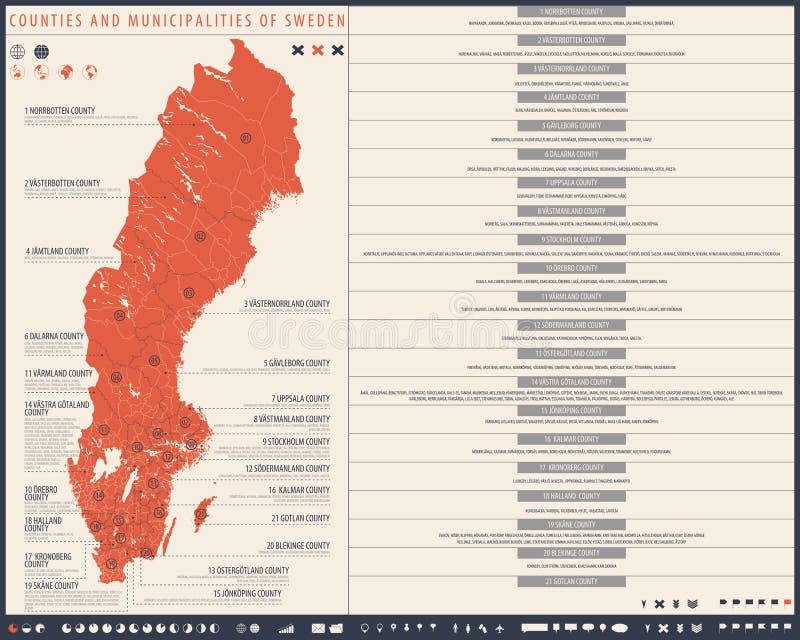 Infographic Map of Sweden with Administrative Division into Regions and ...