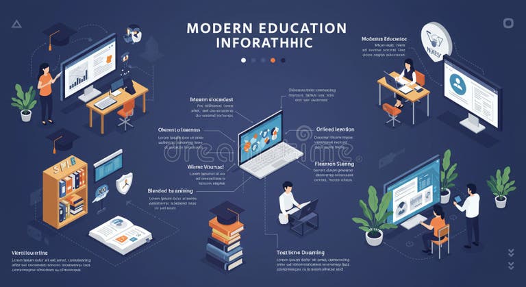 Infographic on Modern Education Featuring Various Digital Learning ...