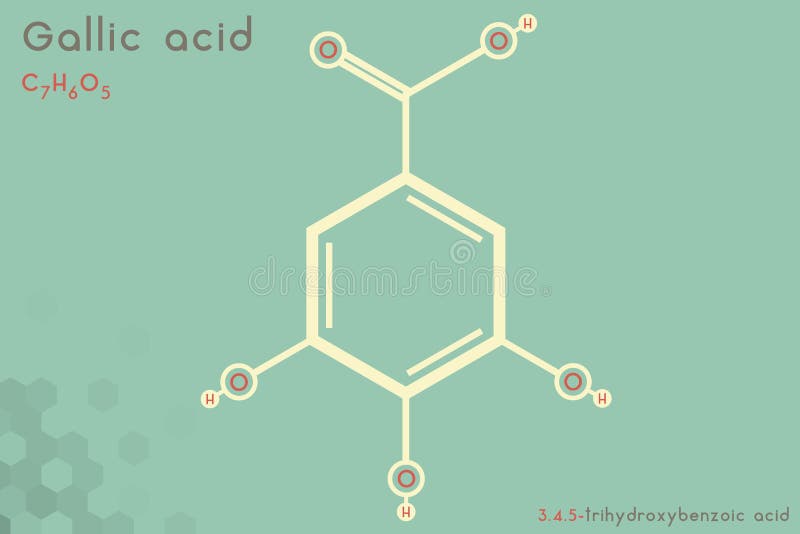 Gallic Acid. Structural Chemical Formula and Molecule 3d Model. Atoms ...