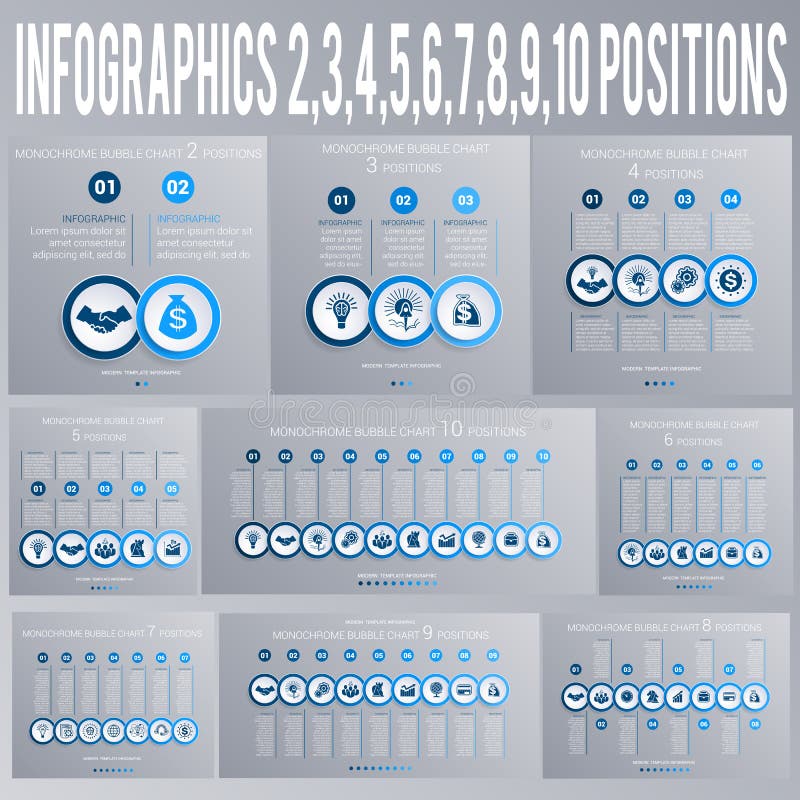 Infographic Monochrome Bubbles Chart. Templates for 2, 3, 4, 5, Stock ...