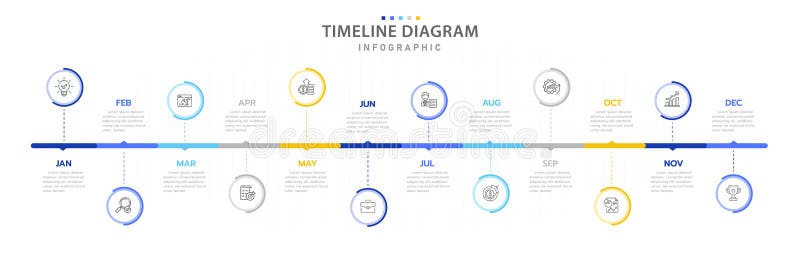 Infographic 12 Months Modern Timeline Diagram Calendar with Circles ...