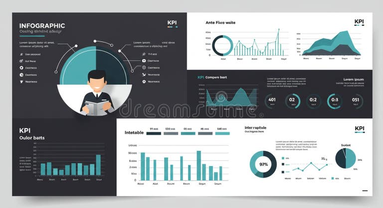 Infographic with Multiple Charts and Graphs Focused on KPI Analysis ...