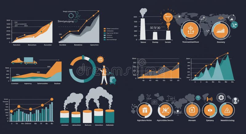 Infographic with Multiple Charts and Graphs Illustrating Data Trends ...