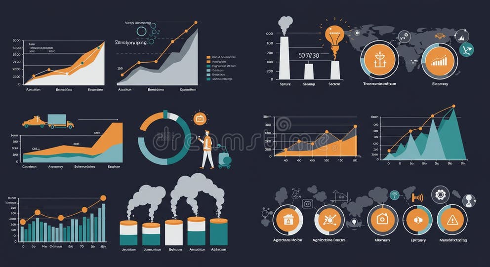 Infographic with Multiple Charts and Graphs Illustrating Data Trends ...