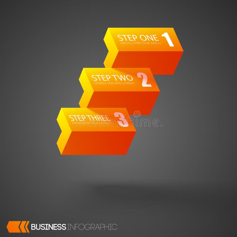 Infographic with Orange Bricks with Three Steps on Gray Stock Vector ...