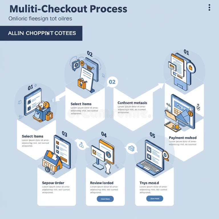 An Infographic Outlines a Multi-checkout Process in Six Steps, Each ...