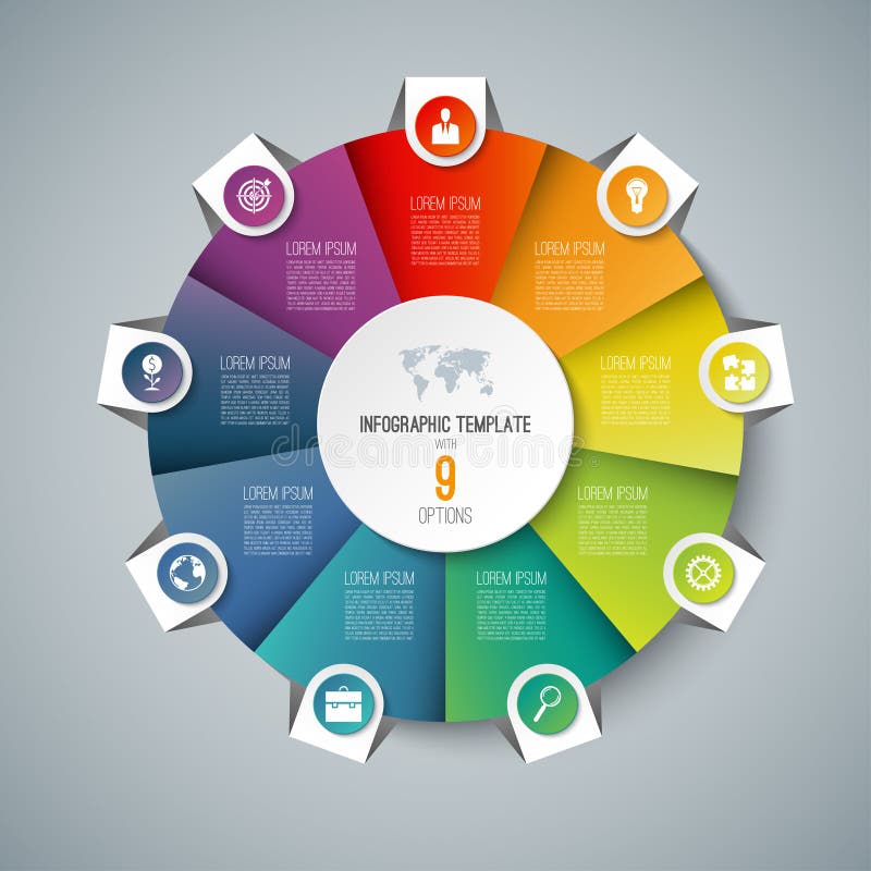 Infographic Pie Chart Circle Template with 9 Options. Stock Vector ...