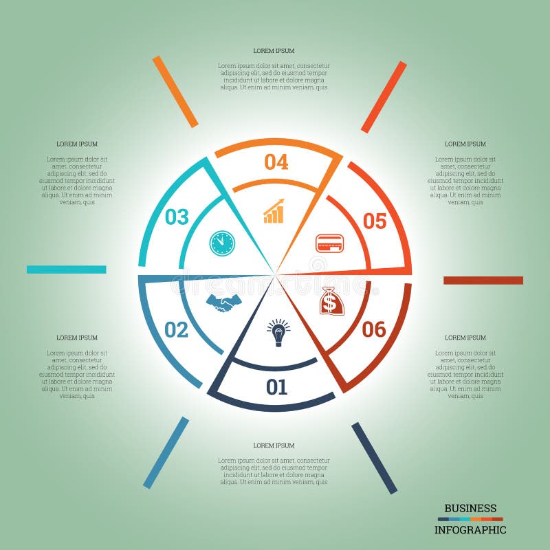 Infographic Pie Chart Template Colourful Circle Six Positions Stock ...