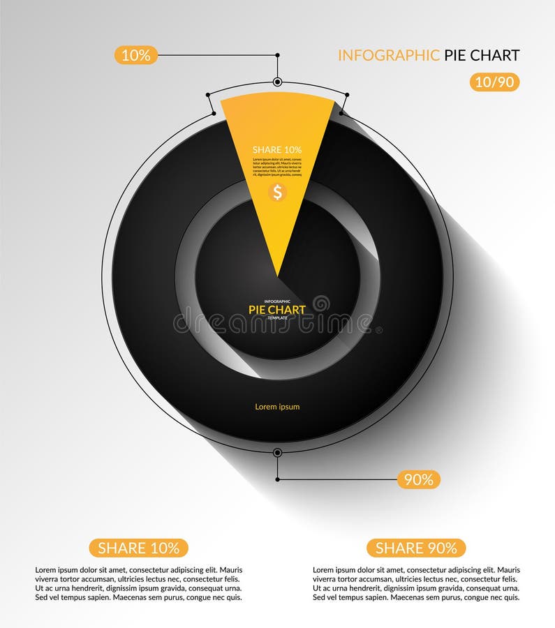 Infographic Pie Chart Template. Share of 10 and 90 Percent Stock ...