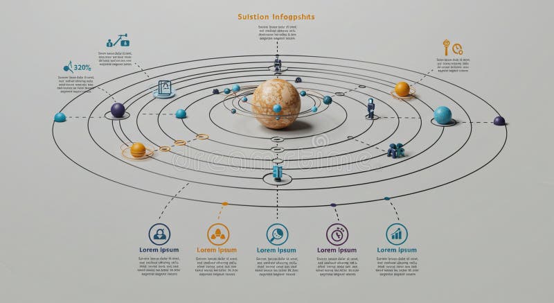 Infographic with a Planetary System Design. a Large Central Sphere ...