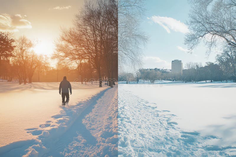 Seasons in Contrast: Winter Vs Summer Stock Illustration - Illustration ...