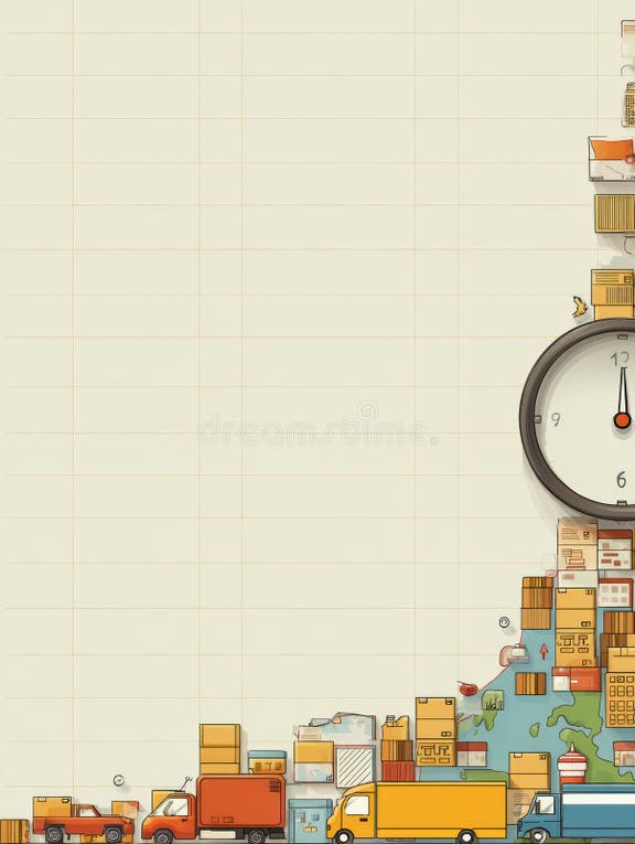 Average Delivery Times Illustrated with Infographic Showing Global Shipment Patterns and Clock ...