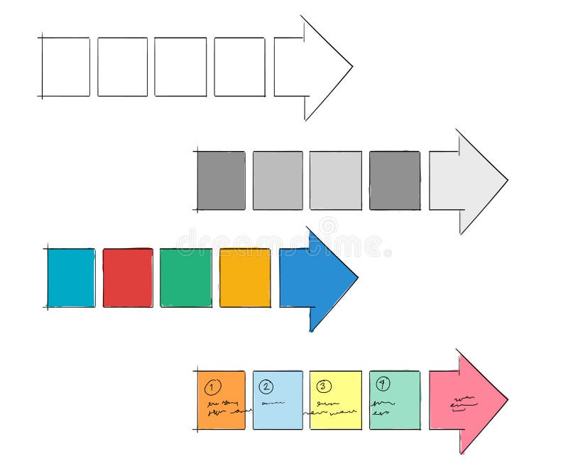 Infographic Process Arrow Hand Drawn Set Collection Hand Drawn Sketches ...