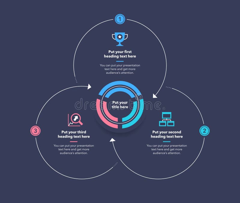 Infographic Process Template with Three Stages - Dark Version Stock ...