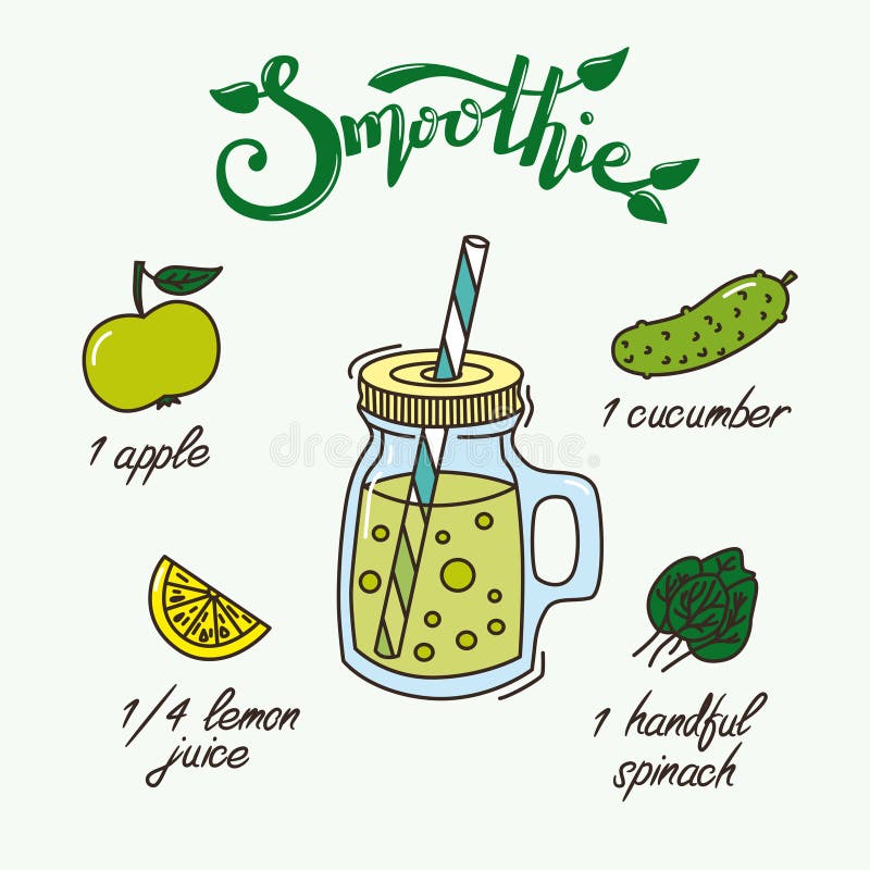 Infographic, Recipe for Green Smoothie Stock Vector - Illustration of ...