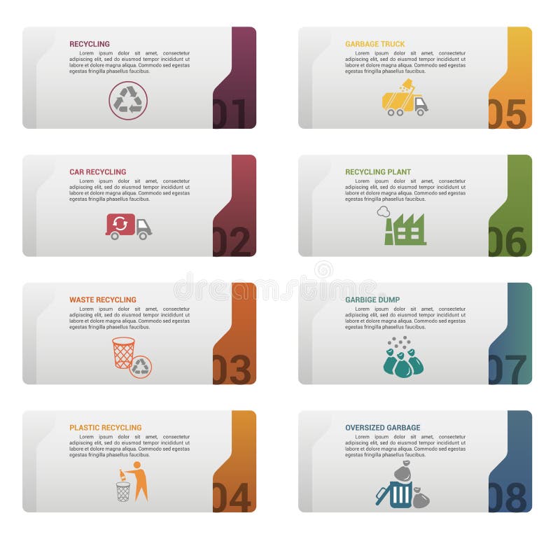 Infographic Recycling Template. Icons in Different Colors. Include ...