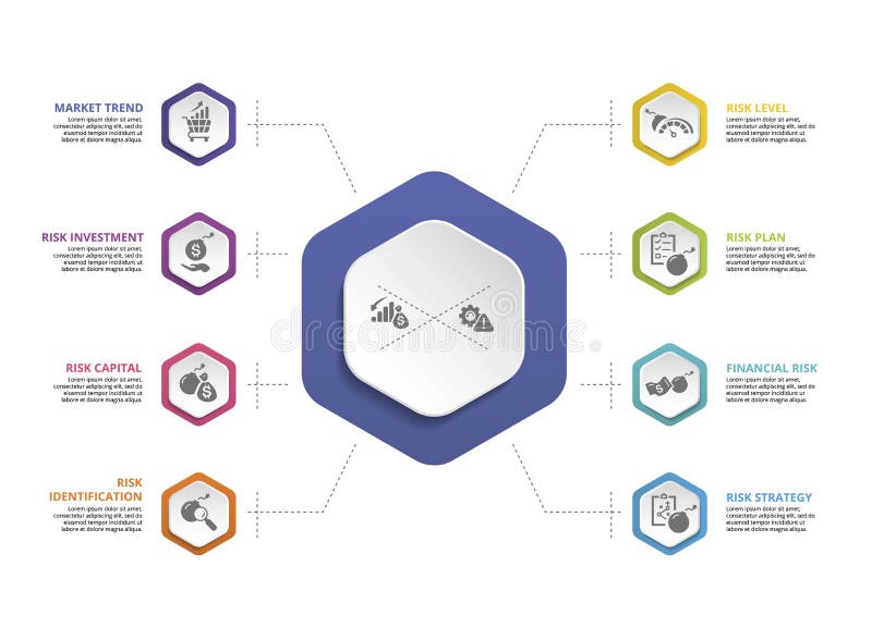 Infographic Risk Management Icons Vector Illustration. 8 Colored Steps ...