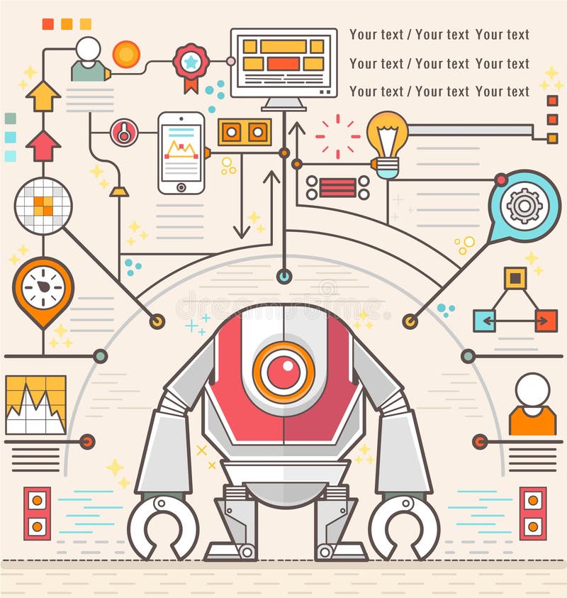 Infographic Robot Standing Confidently of Graph, Vector Illustration ...