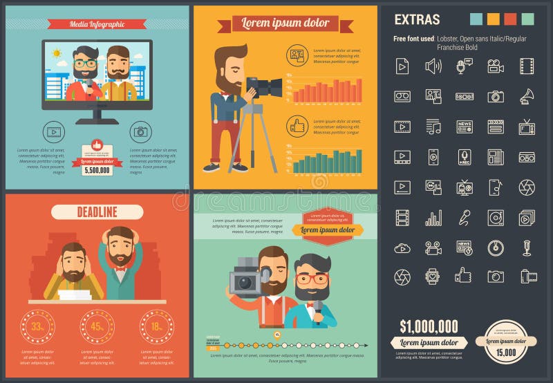 Infographic-Schablone Design Der Medien Flache Vektor Abbildung ...