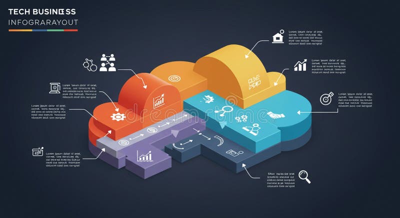 Infographic Showcasing a Tech Business Cloud Layout. Features Three ...