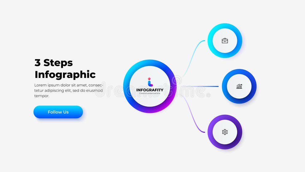 Infographic Showcasing a Three Step Business Workflow with Gradient Circular Elements and Icons ...