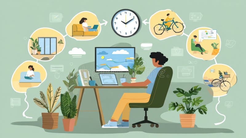 Daily Routine Infographic of a Remote Worker Highlighting Activities ...
