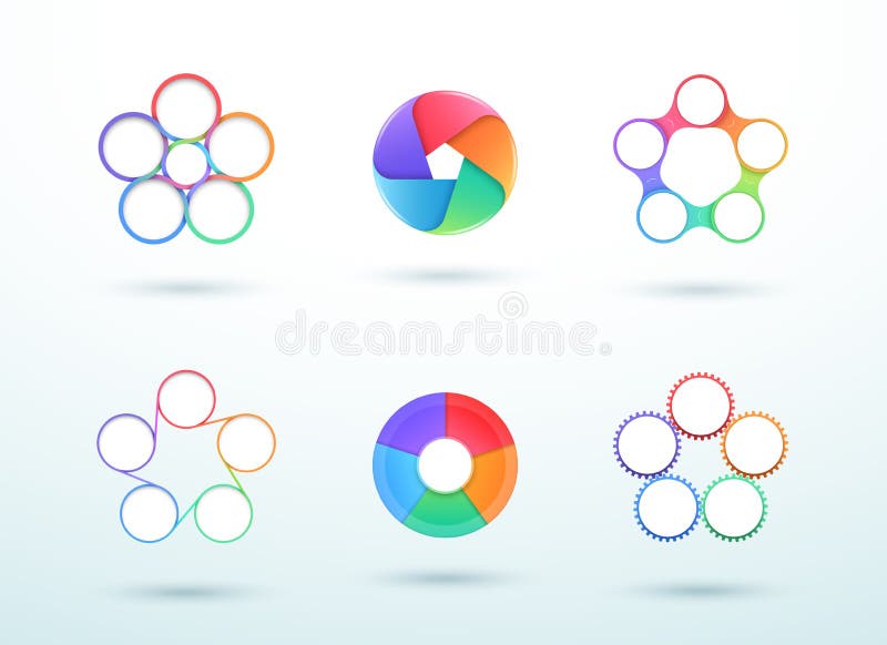 5 Point Connected Circle Cycle Diagram Vector Set Stock Vector ...