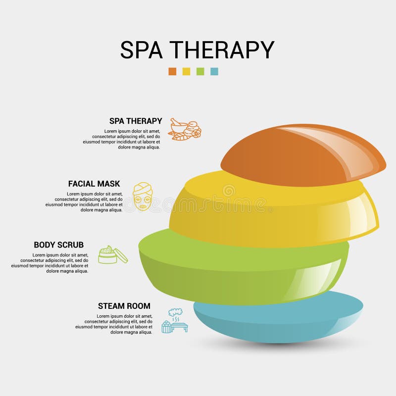 Infographic Spa Therapy Icons Vector Illustration. 4 Colored Steps Info ...