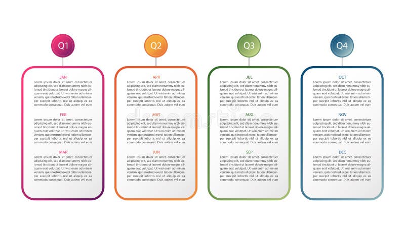 Quarterly Infographic with Clean Layout Showing 4 Quarters Q1 To Q4 and ...