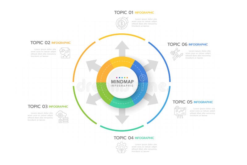 Infographic 6 Steps Modern Mindmap Diagram with Circles and Arrows ...