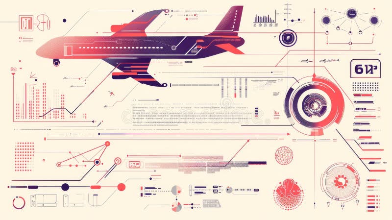 Infographic-style Digital Illustration of an Airplane and Data Elements ...