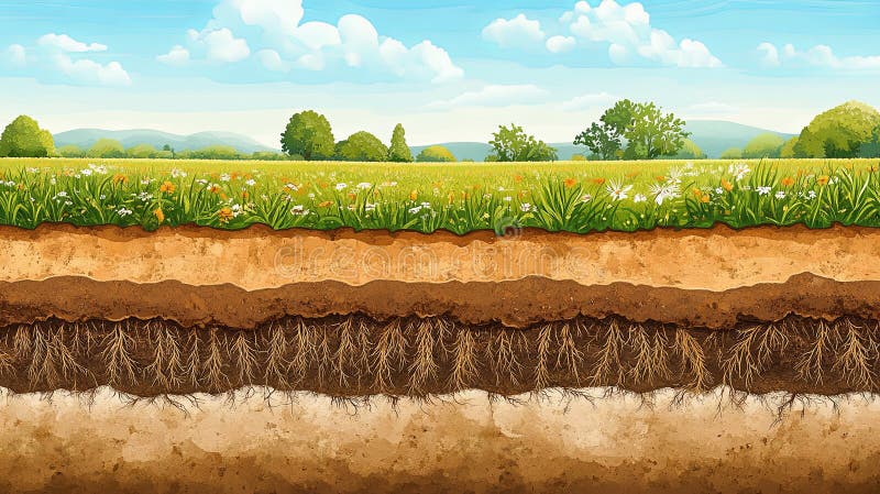 Infographic-style Field Showing Soil Layers and Roots of Cover Crops ...