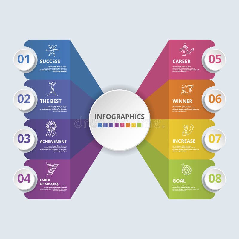 Infographic Success Icons Vector Illustration. 8 Colored Steps Info ...