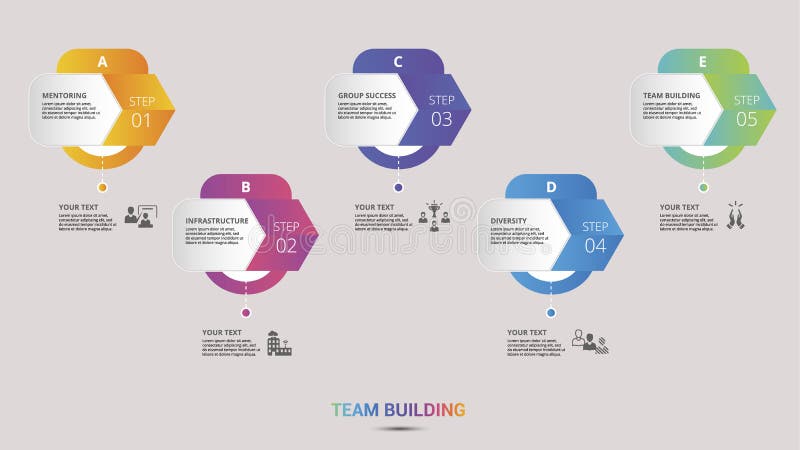 Infographic Team Building Icons Vector Illustration. 5 Colored Steps ...