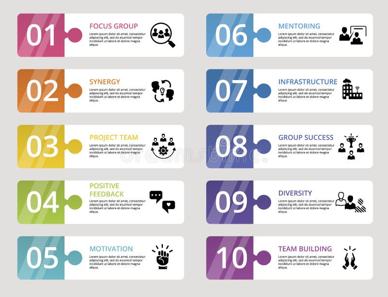 Infographic Team Building Icons Vector Illustration. 10 Colored Steps ...