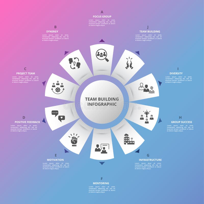 Infographic Team Building Template. Icons in Different Colors. Include ...