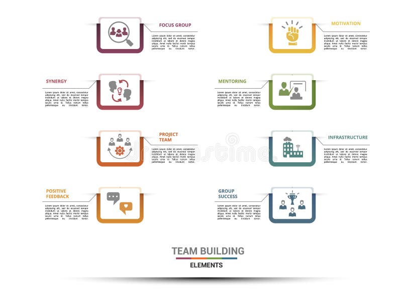 Infographic Team Building Template. Icons in Different Colors. Include ...