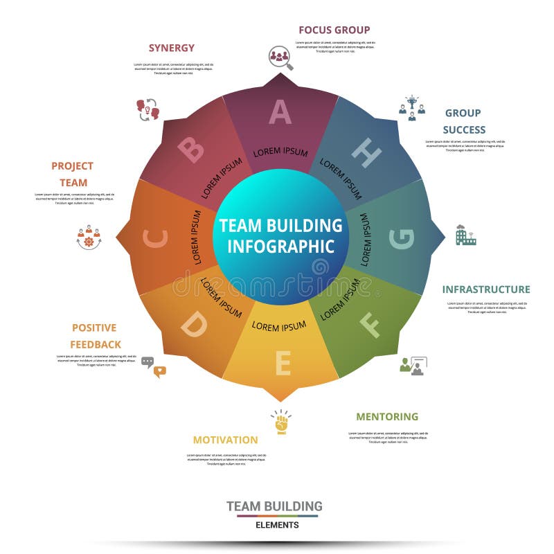 Infographic Team Building Template. Icons in Different Colors. Include ...