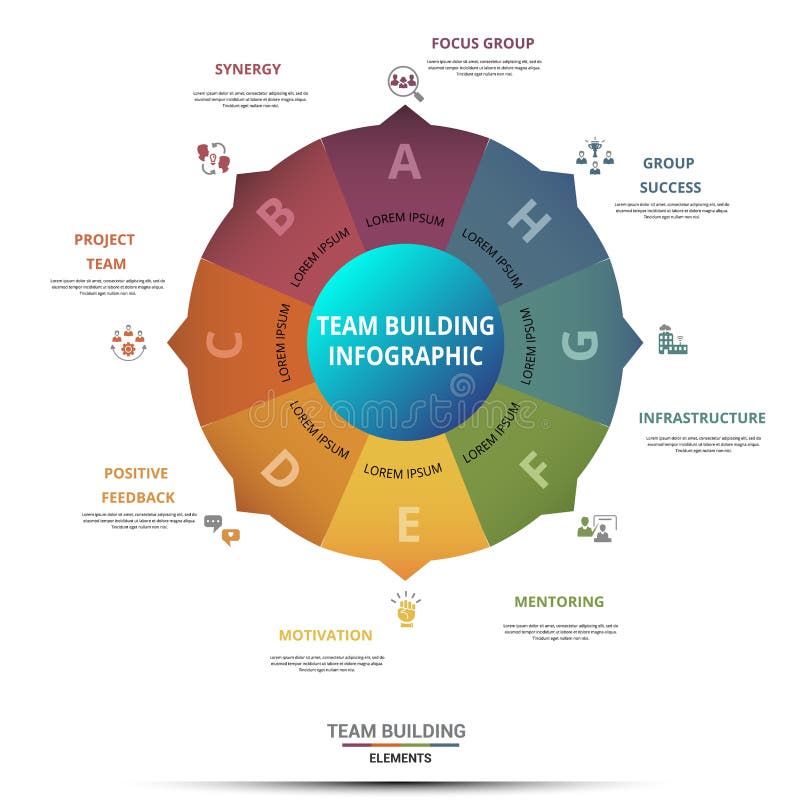 Infographic Team Building Template. Icons in Different Colors. Include ...