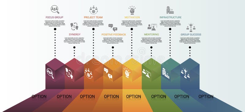 Infographic Team Building Template. Icons in Different Colors. Include ...