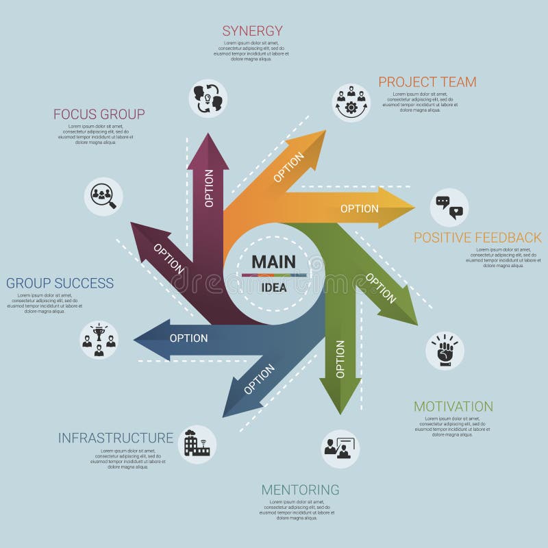 Infographic Team Building Template. Icons in Different Colors. Include ...