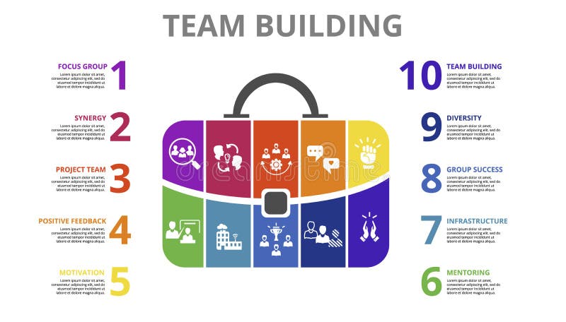 Infographic Team Building Template. Icons In Different Colors. Include ...