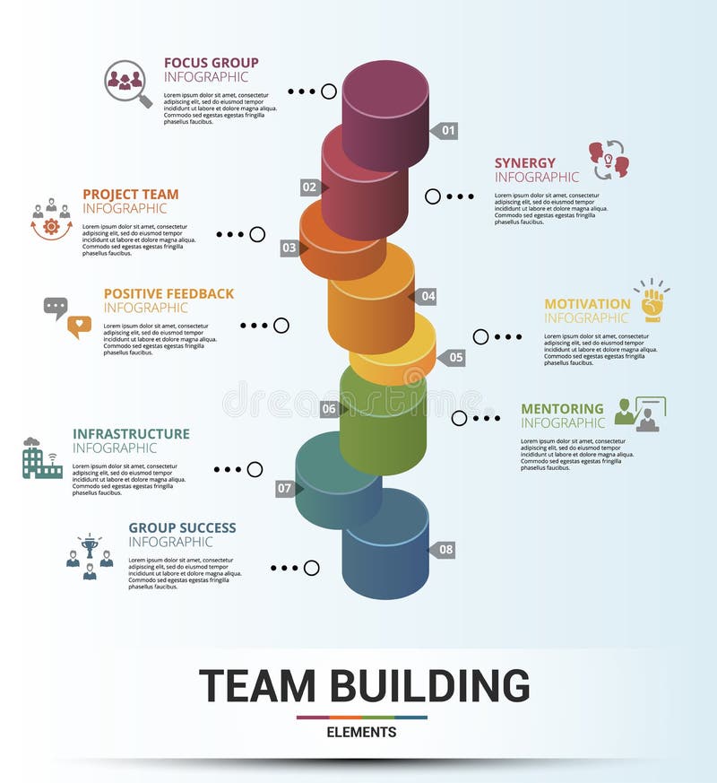 Infographic Team Building Template. Icons In Different Colors. Include ...