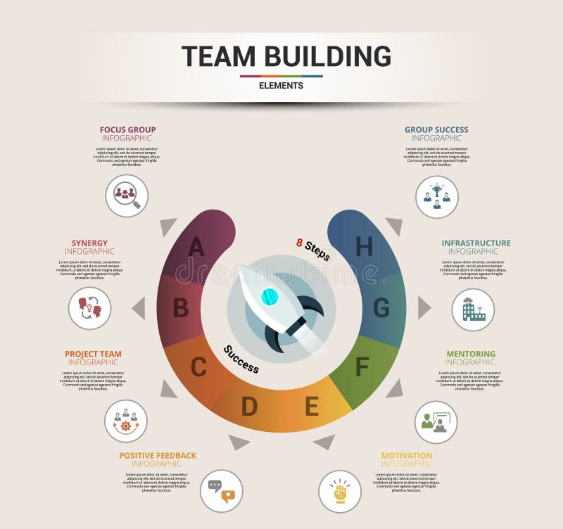 Infographic Team Building Template. Icons In Different Colors. Include ...